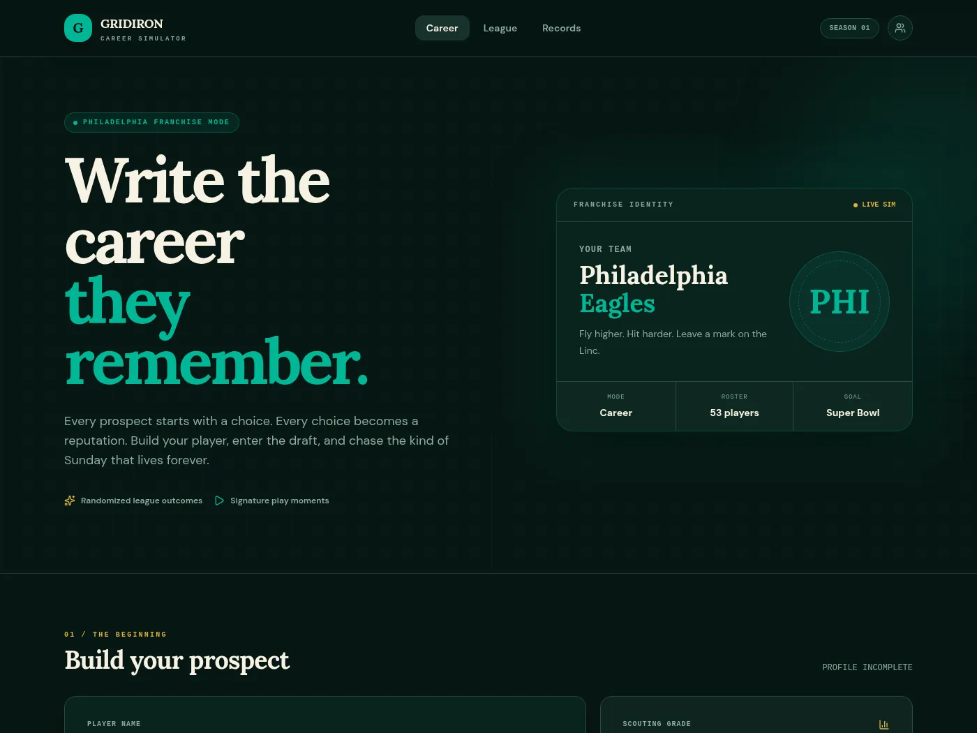 Gridiron Career Simulator