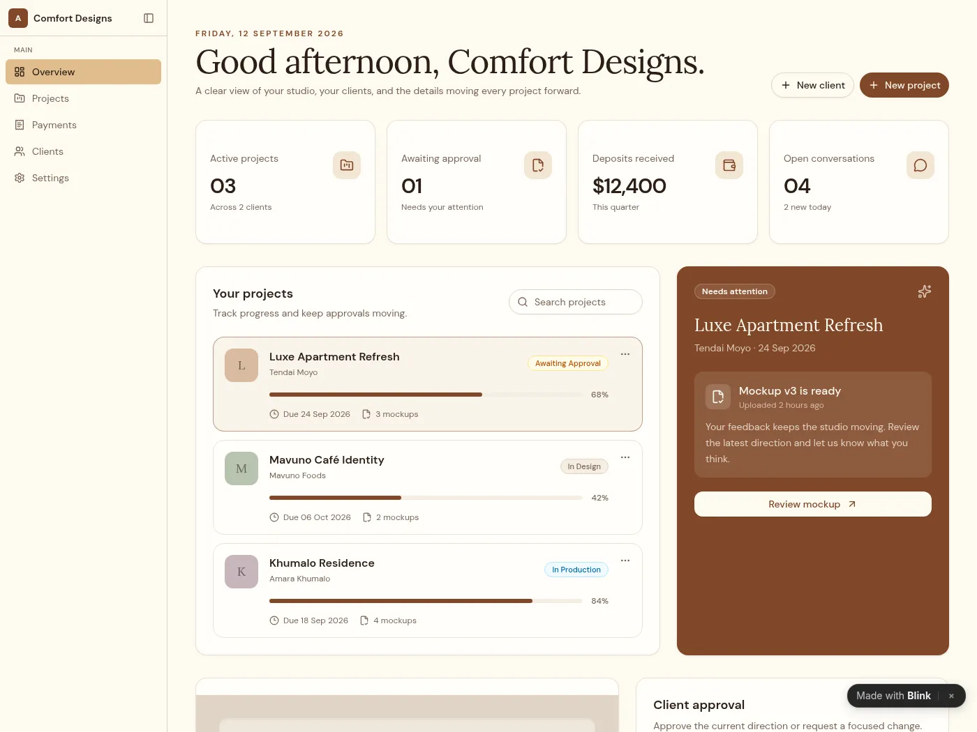 Comfort Designs Client Portal