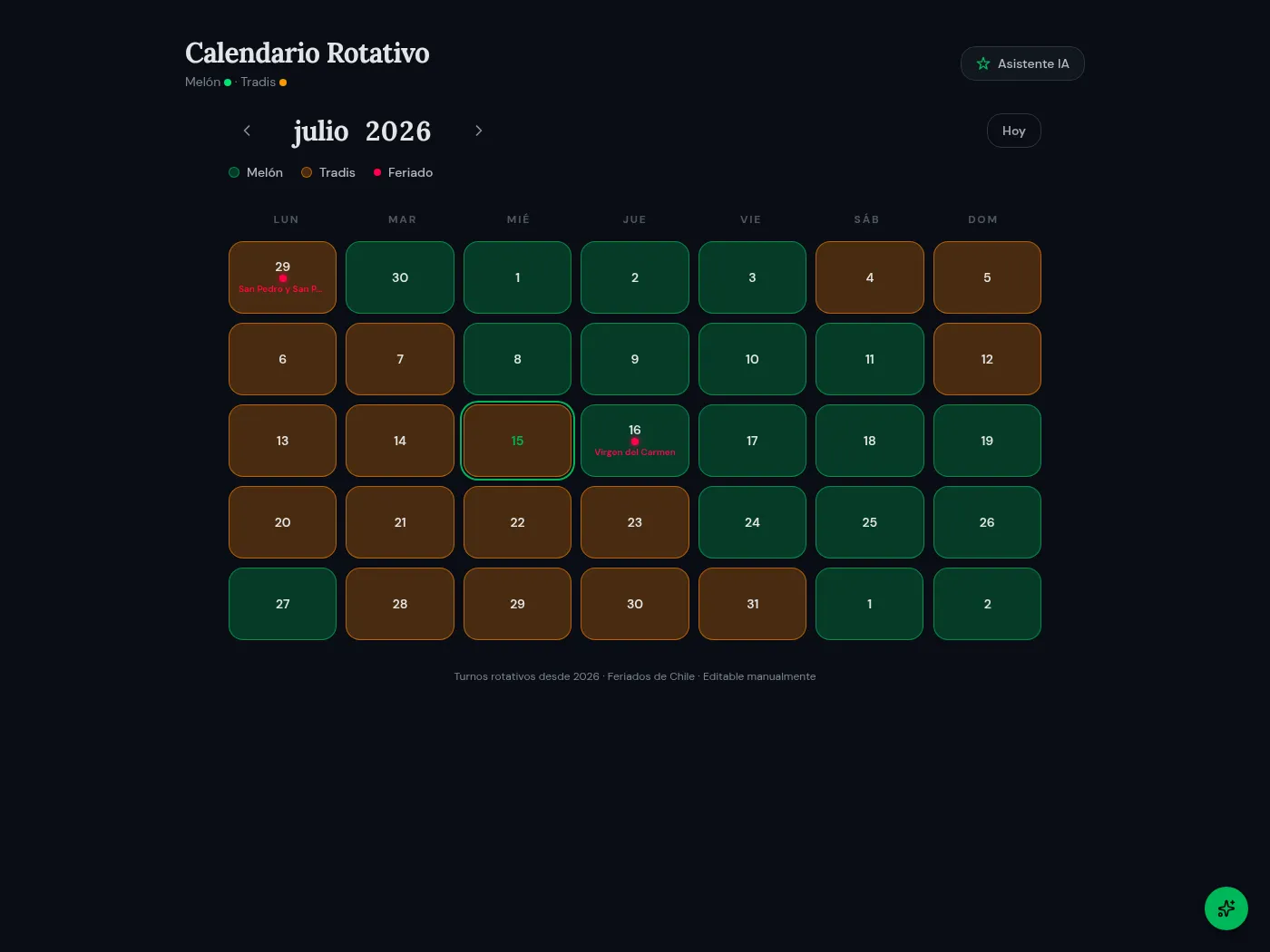 Calendario Rotativo Chile AI