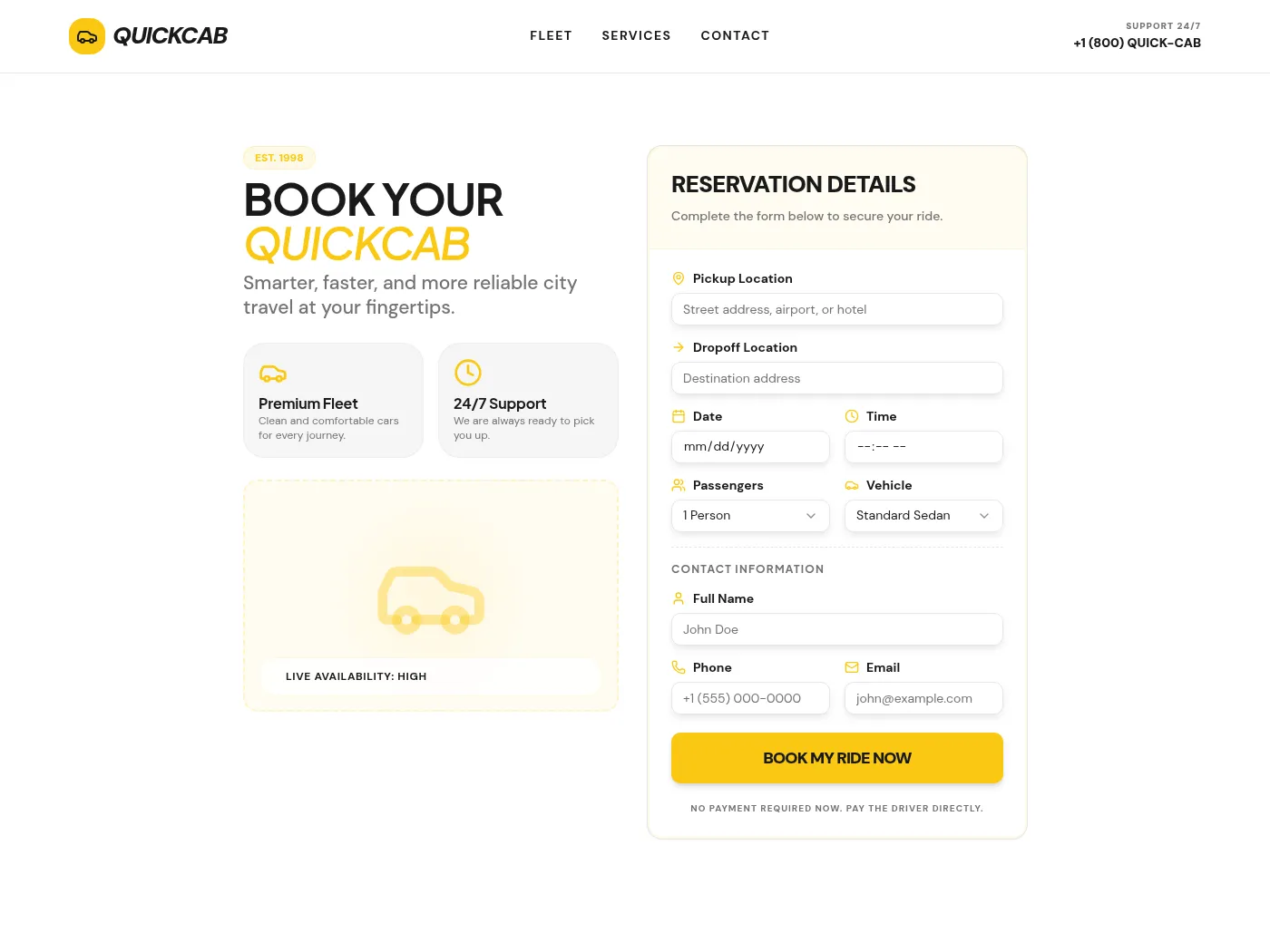 QuickCab Reservation Form
