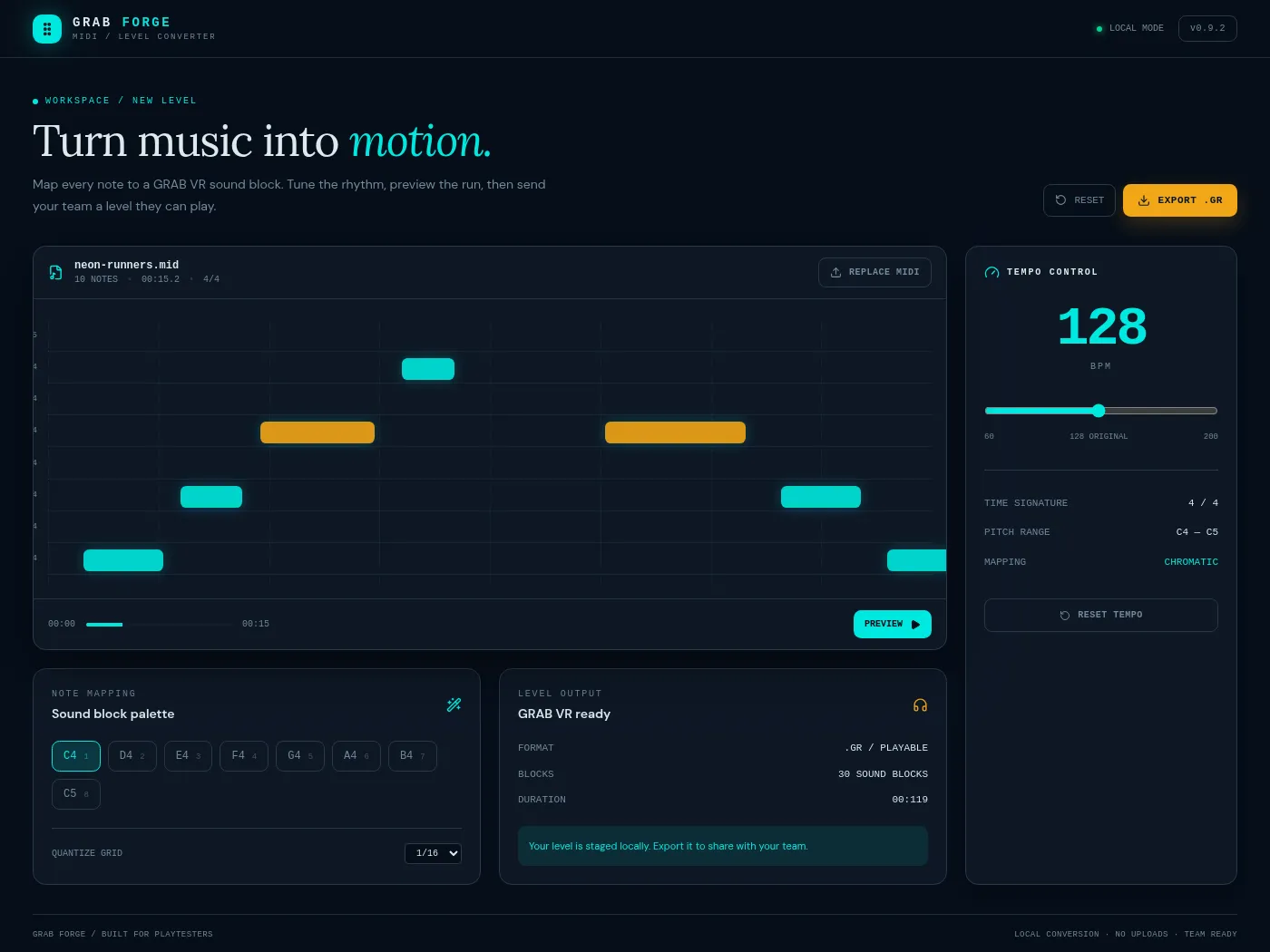 MIDI to GRAB VR Converter