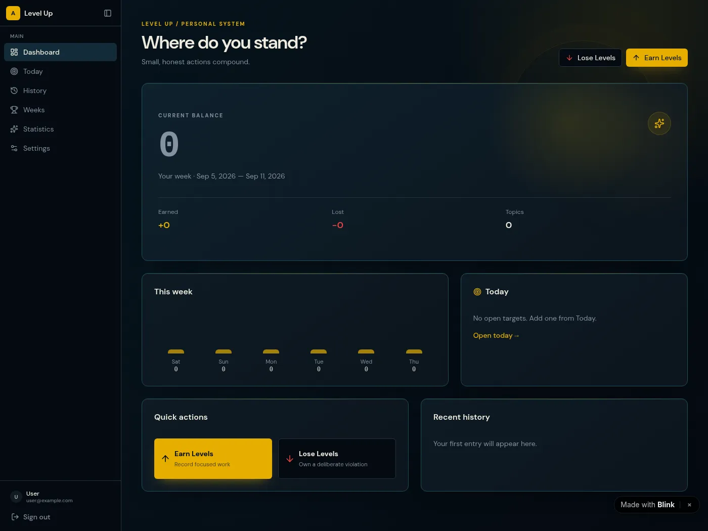 Level Up Dashboard