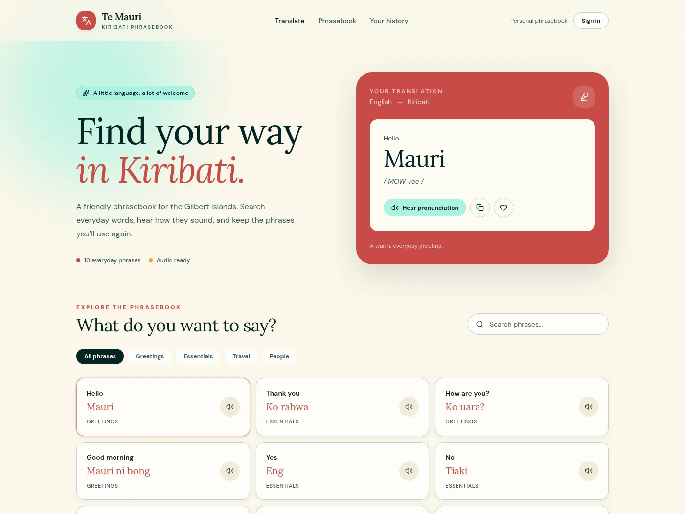 Kiribati Phrase Translator