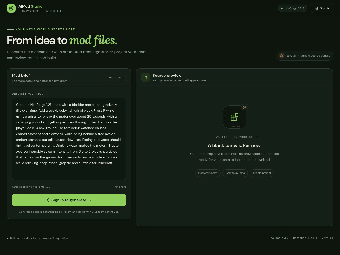 AIMod Minecraft Generator