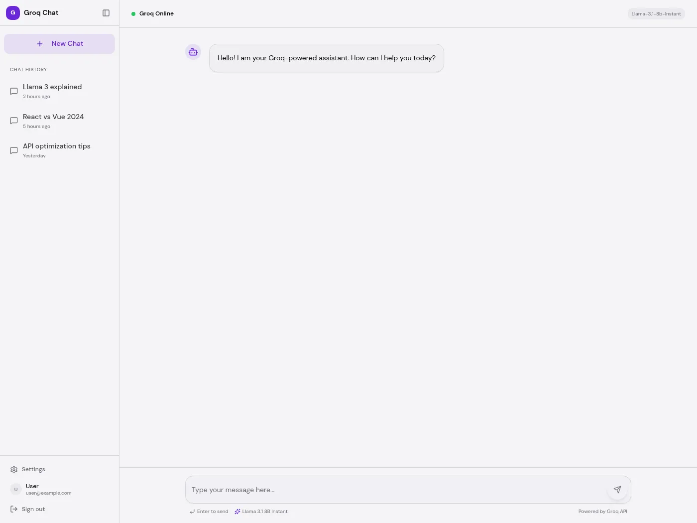 Groq AI Chat Dashboard