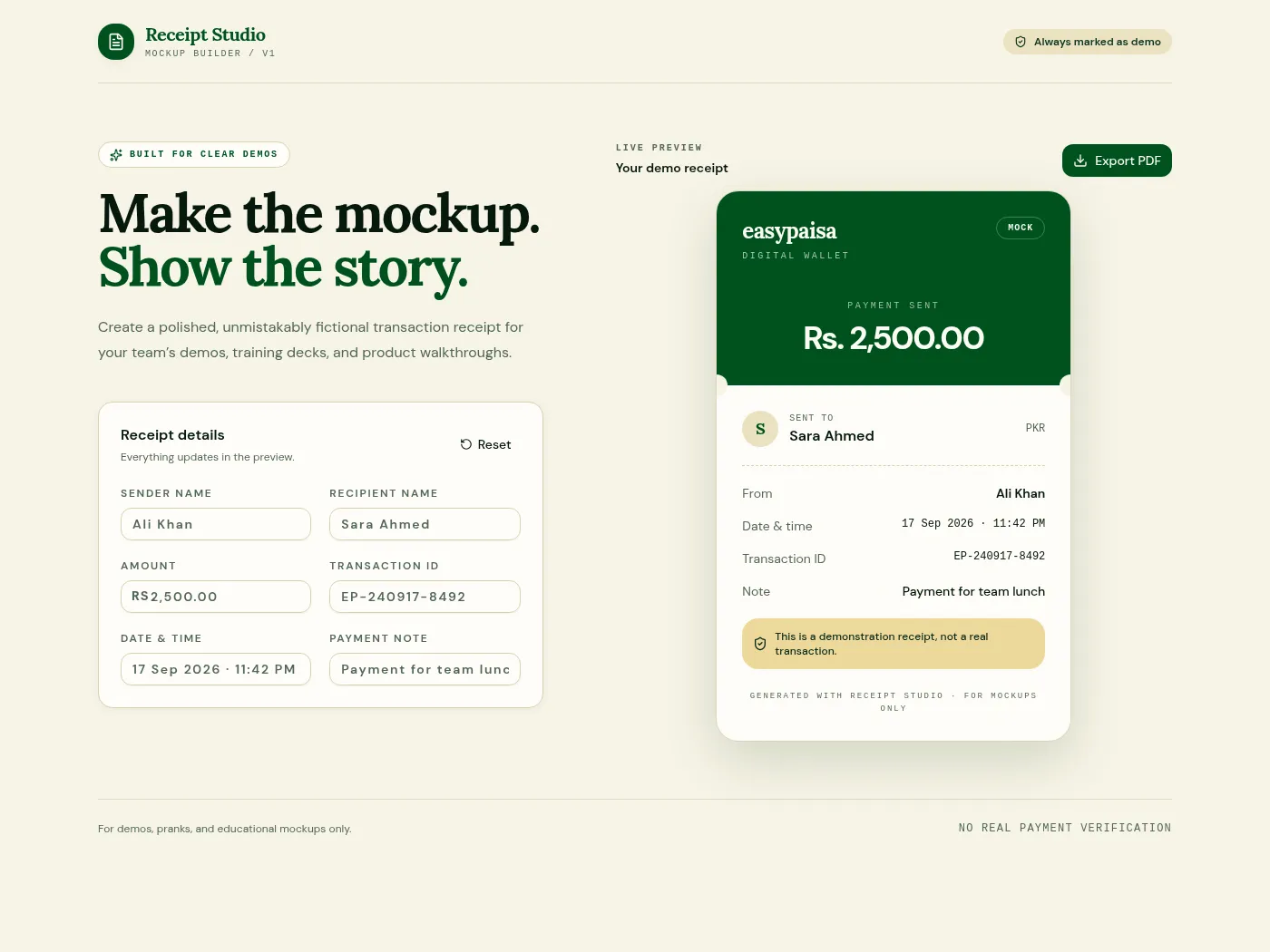 Easypaisa Mock Receipt Studio