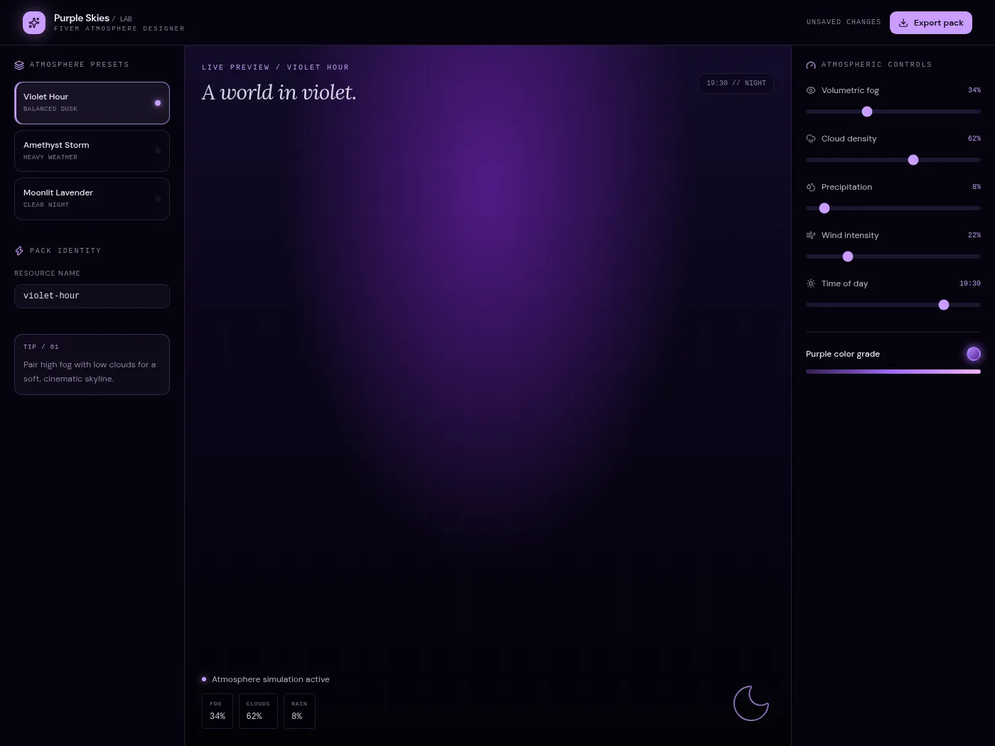 Purple Skies Pack Designer