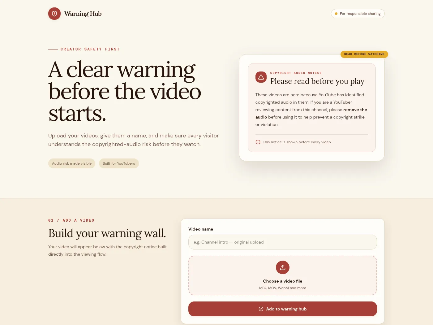 Video Upload Warning Hub