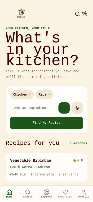 Dishoria Global Cooking App