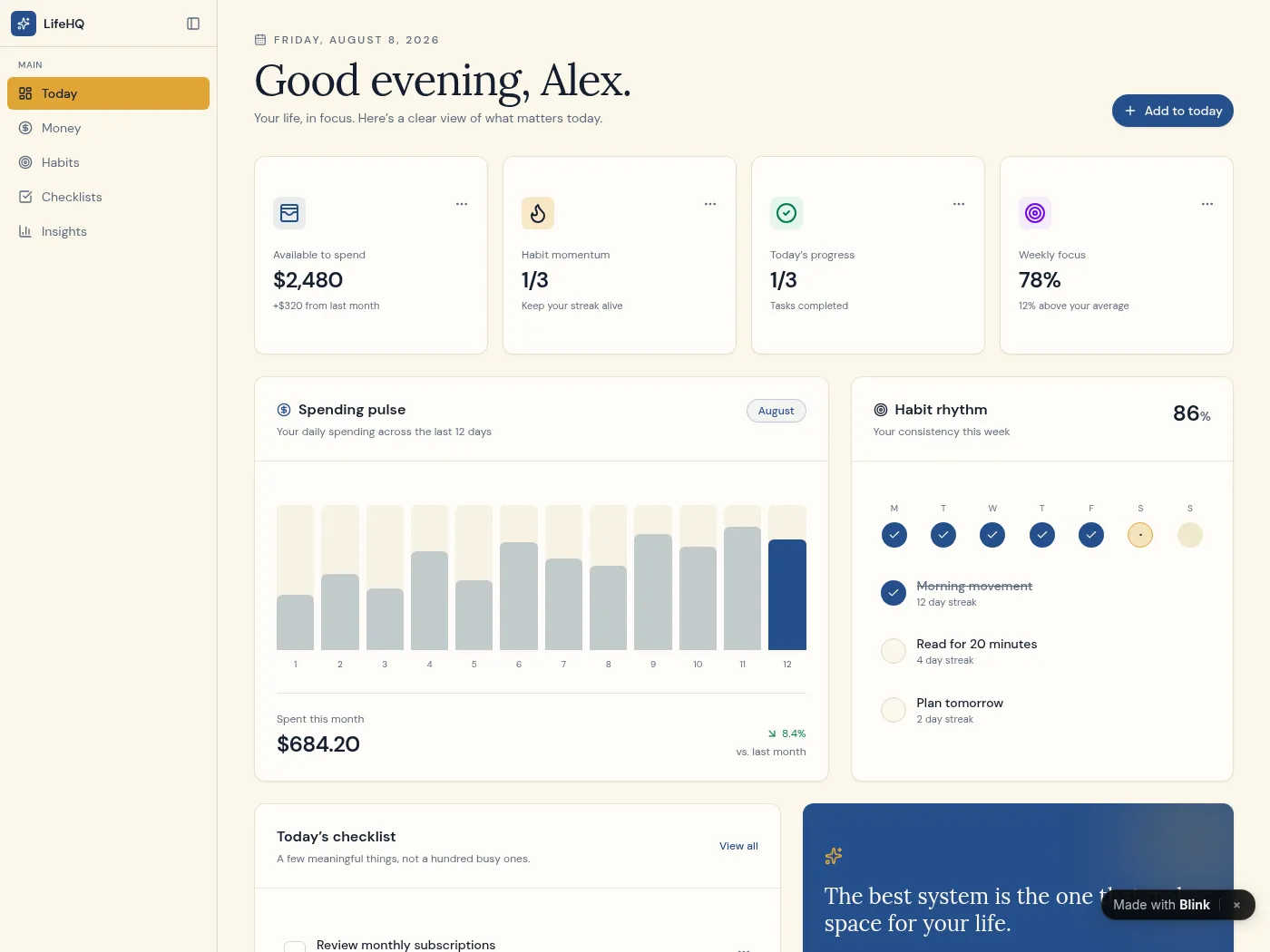 LifeHQ Dashboard