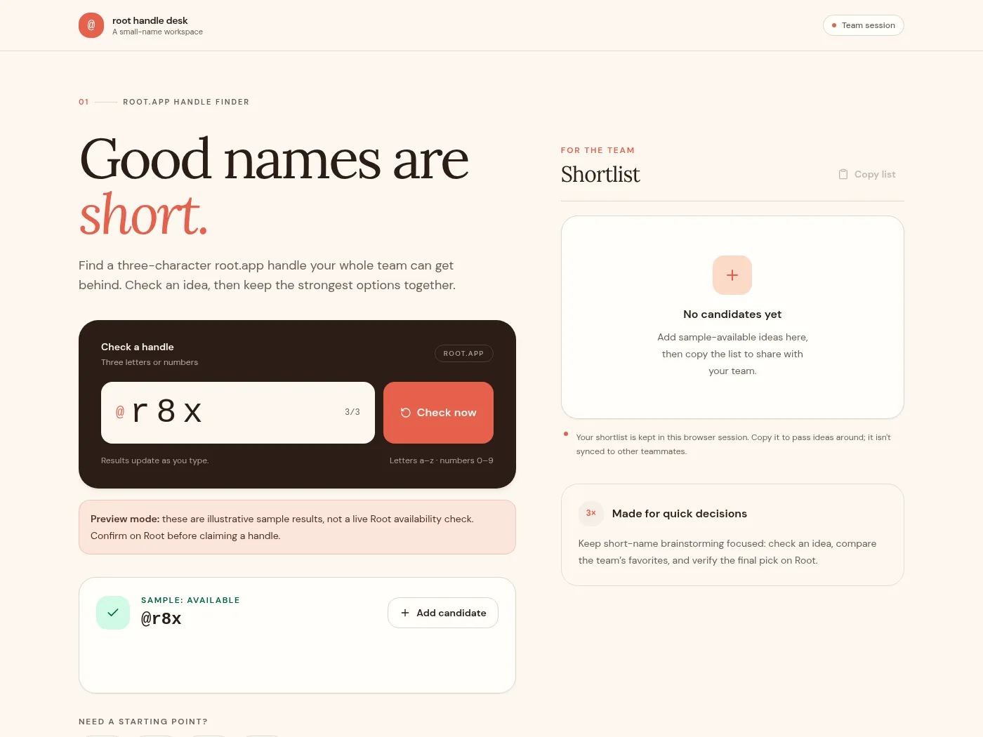 Root.app Handle Checker