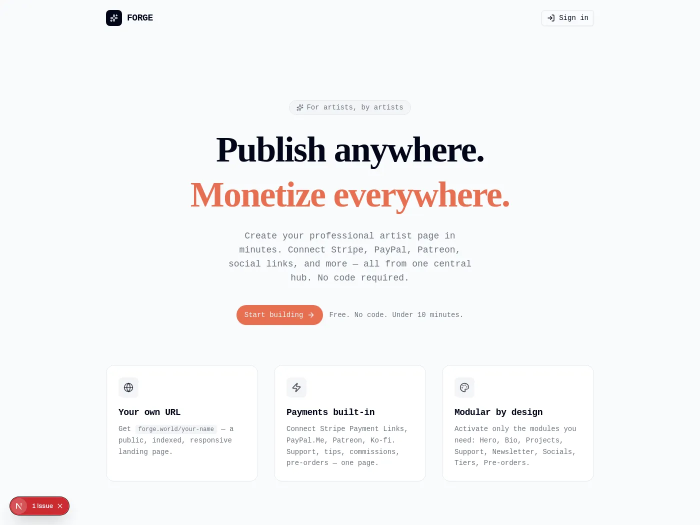 FORGE Artist Landing Builder