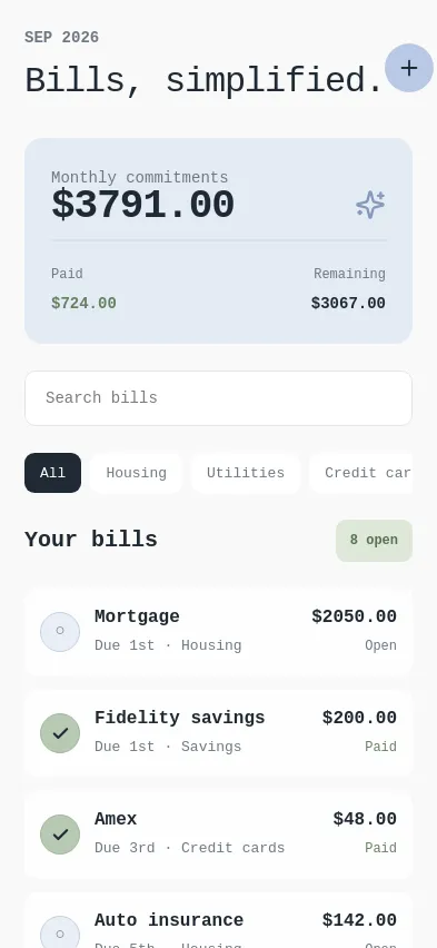 Sleek Bill Tracker