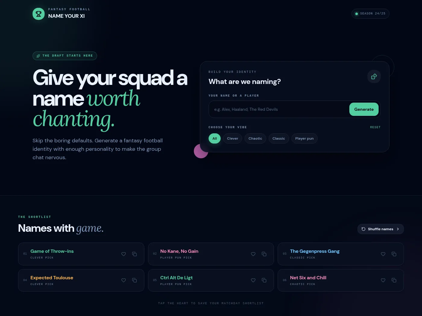 Fantasy Team Name Generator