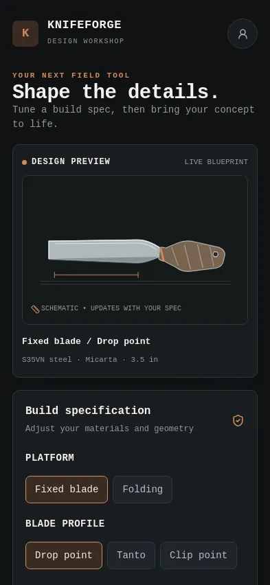 KnifeForge Mobile Designer