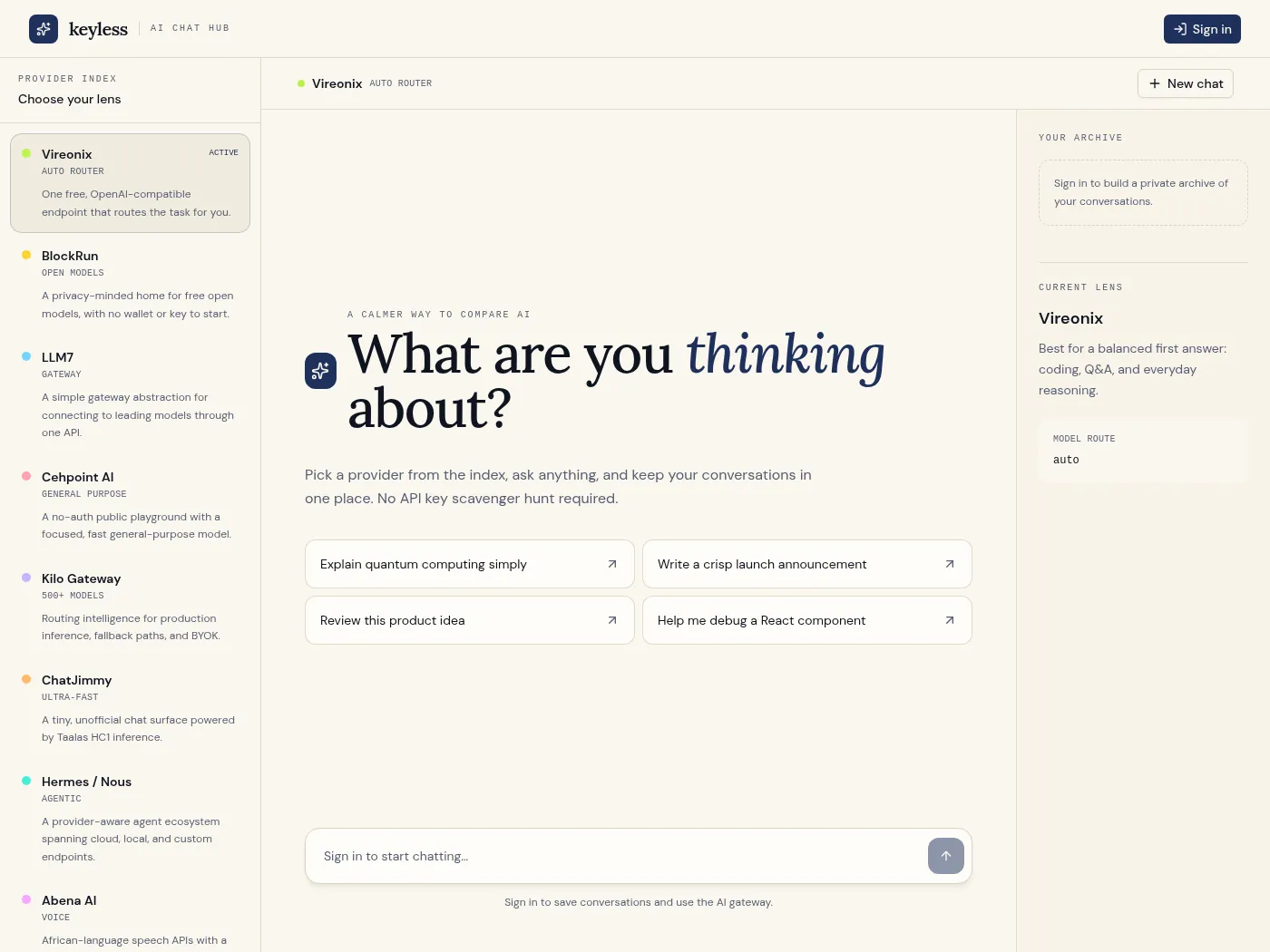 Keyless AI Chat Hub