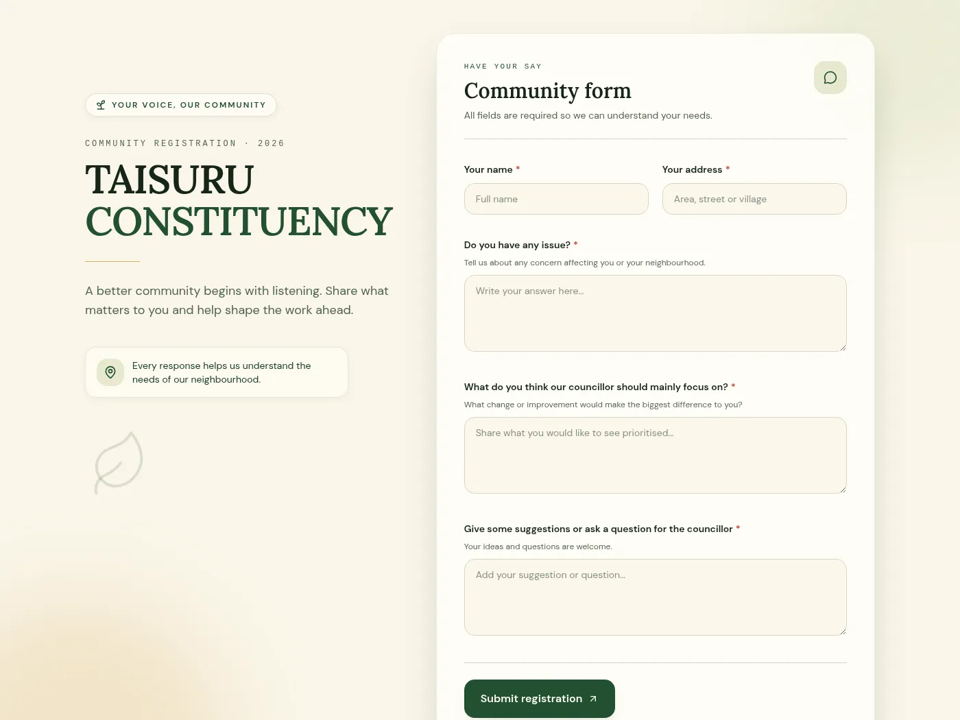 Taisuru Registration Portal