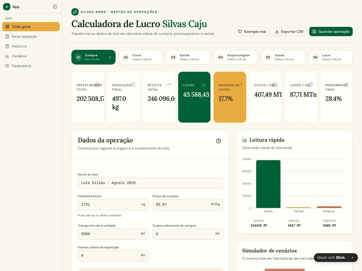 Calculadora de Lucro Silvas Caju