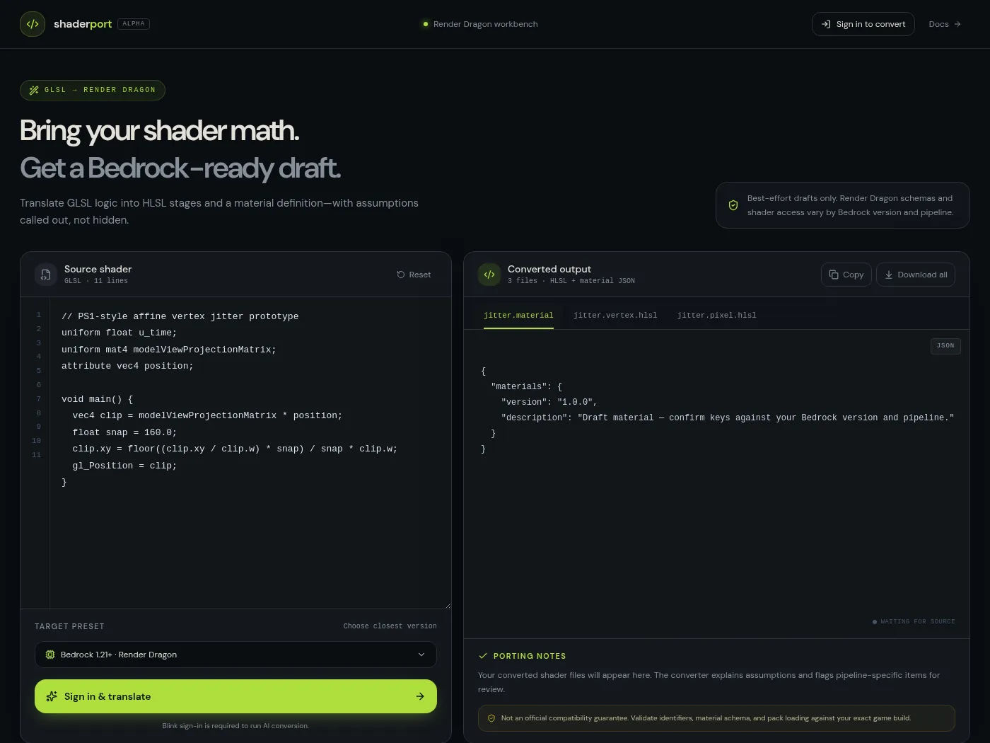 Bedrock Shader Port