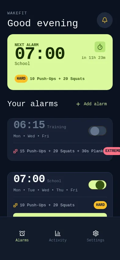 WakeFit Alarm & AI Exercise