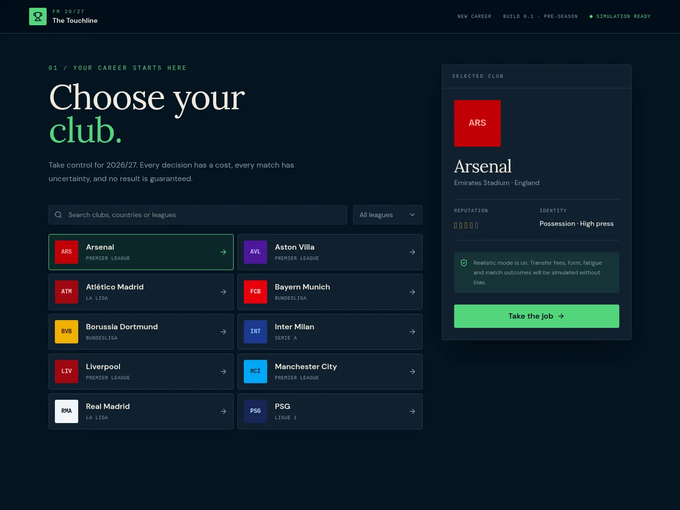 Realistic Football Manager Sim