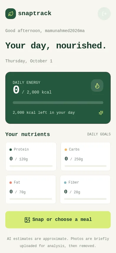 SnapTrack Nutrition App