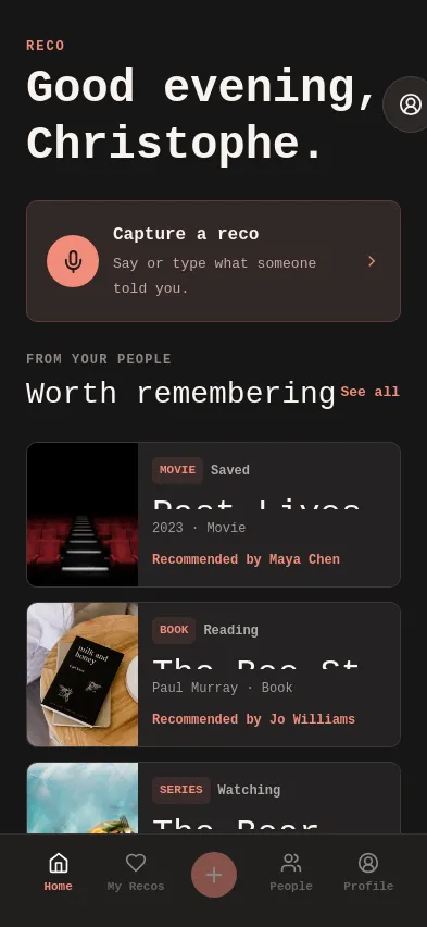 Reco Social Recommendation App