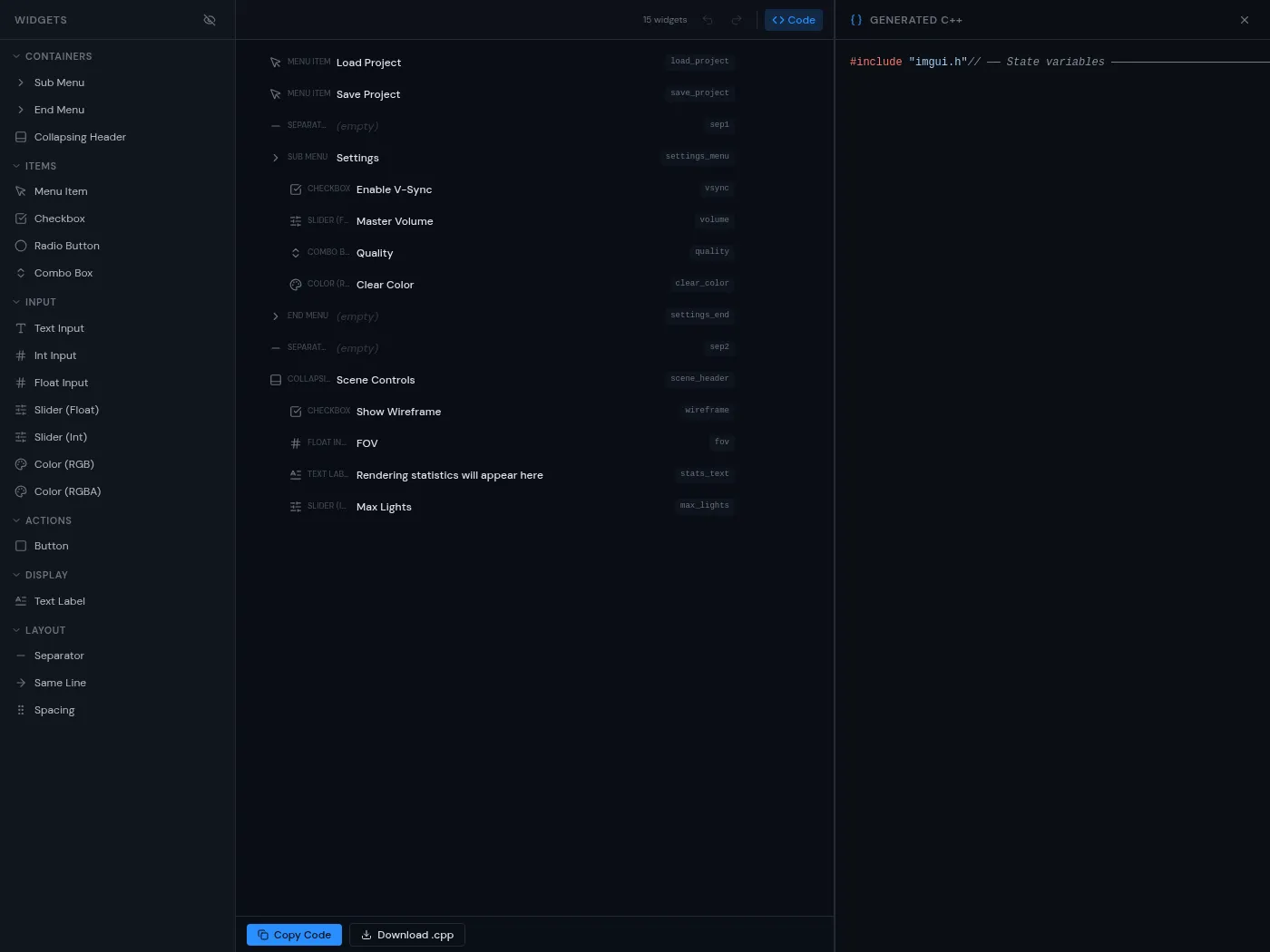 ImGui Menu Builder