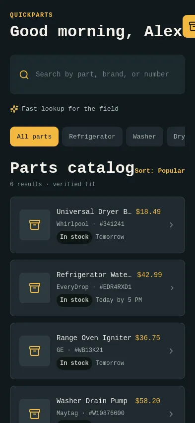 QuickParts Mobile