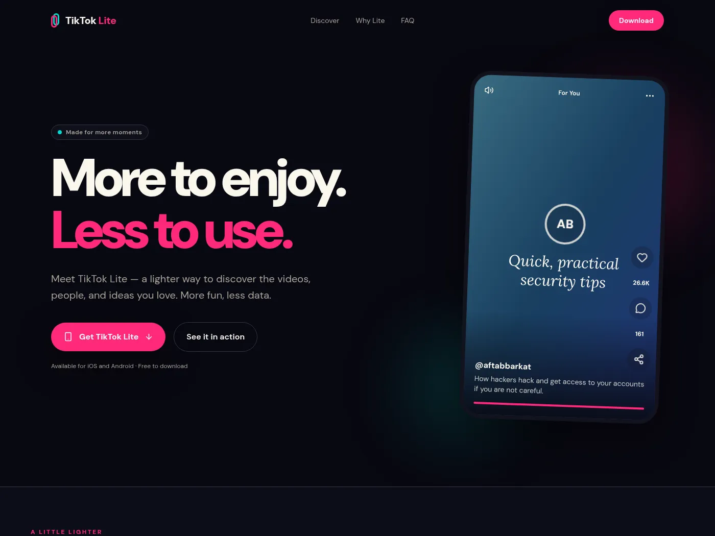 TikTok Lite Promo Page