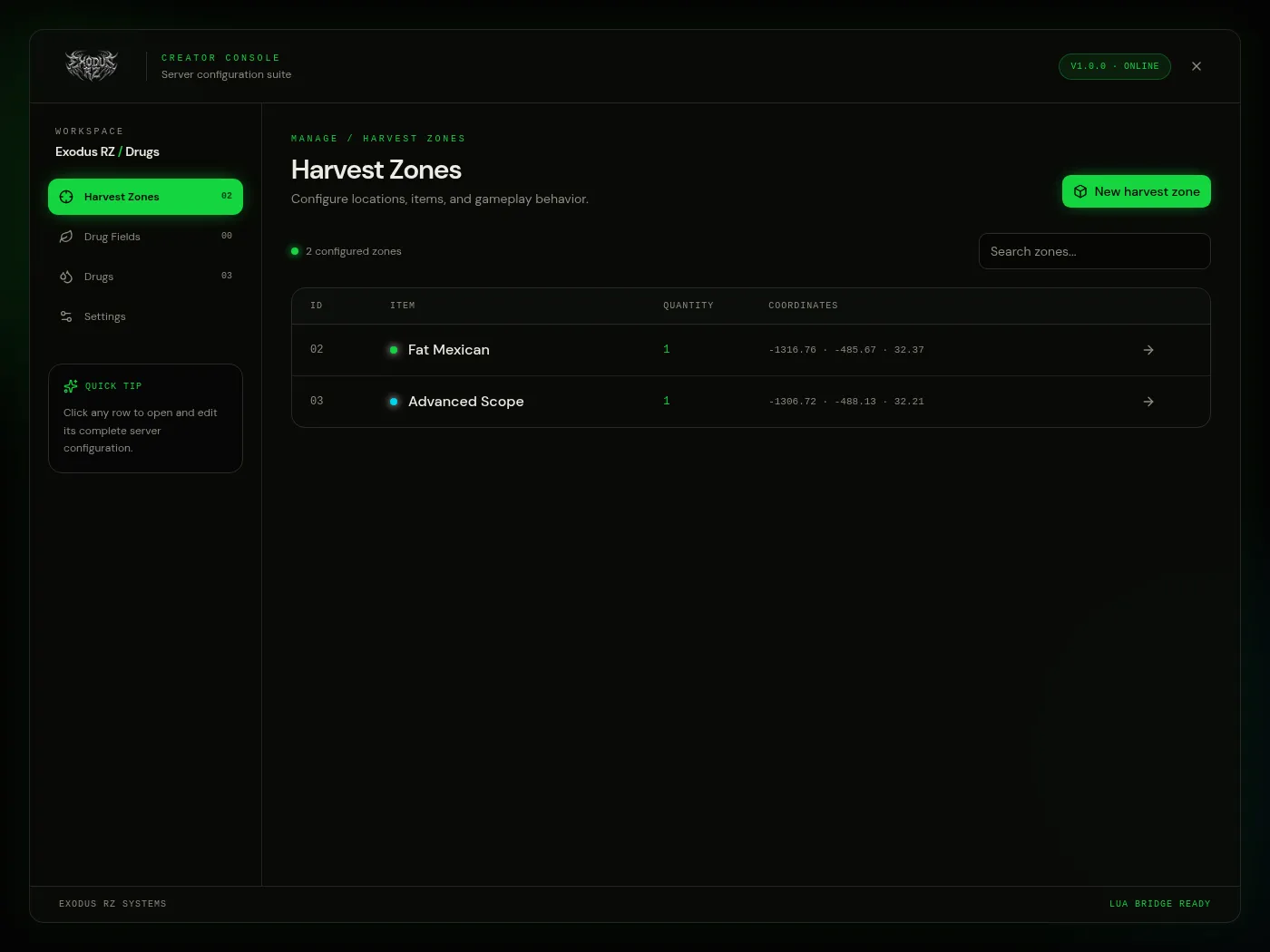 Exodus RZ Drugs UI