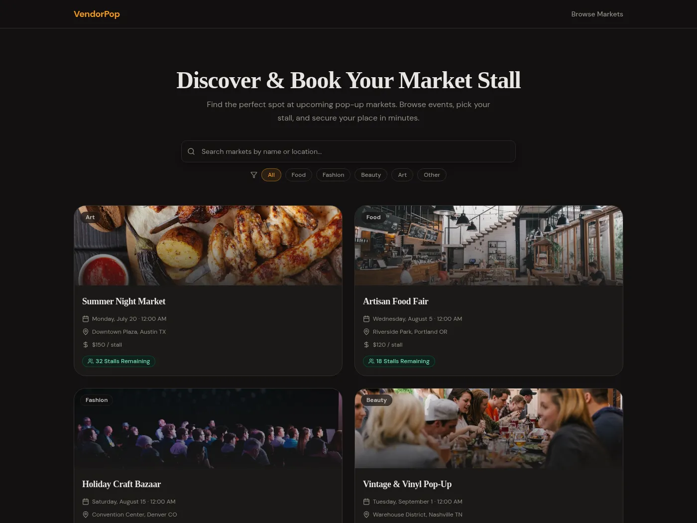 VendorPop Market Booking