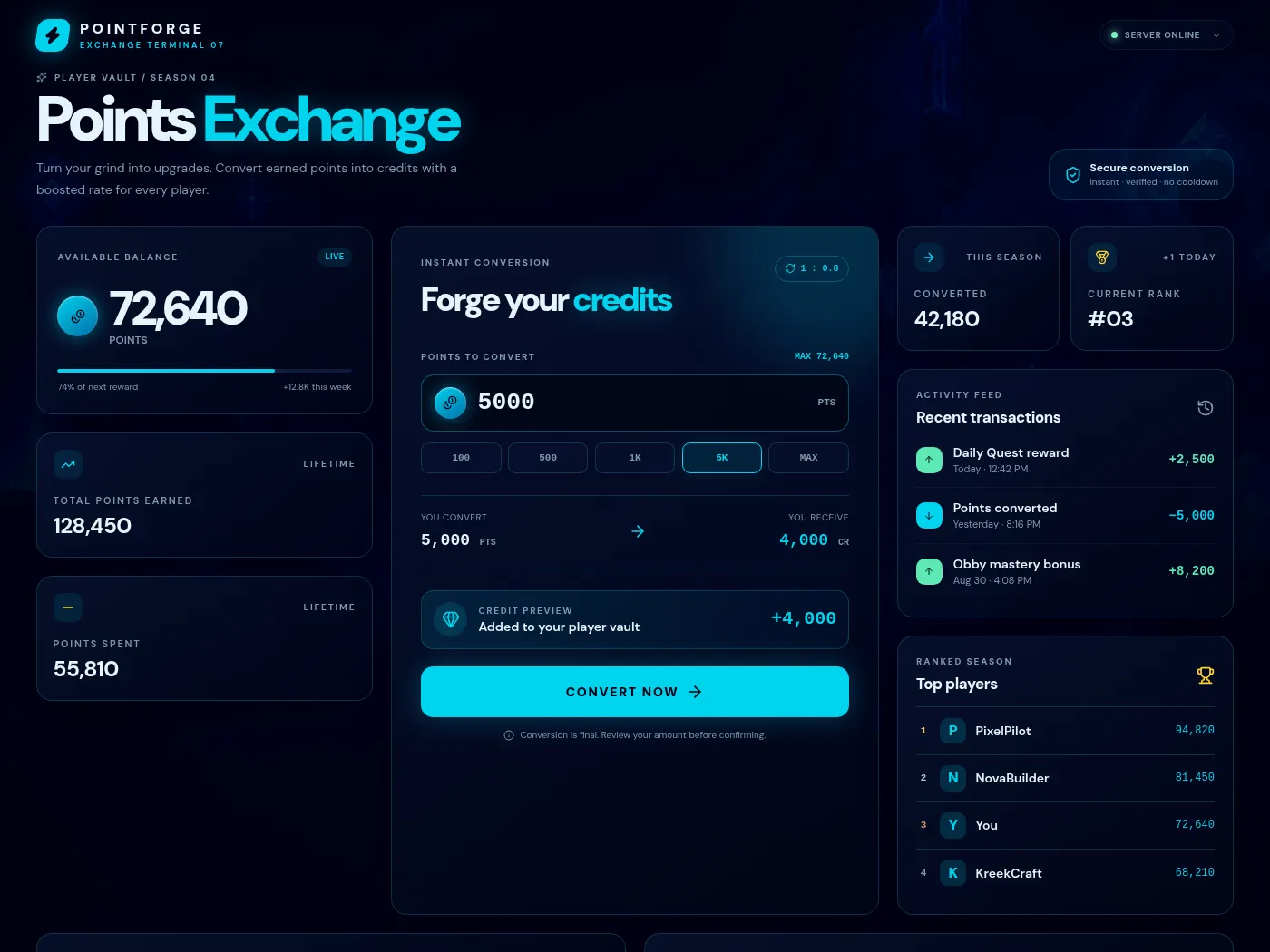 Roblox Points Exchange UI