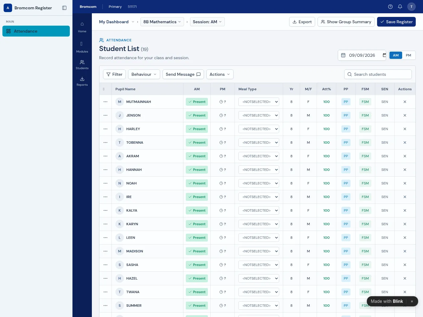 Bromcom Class Register