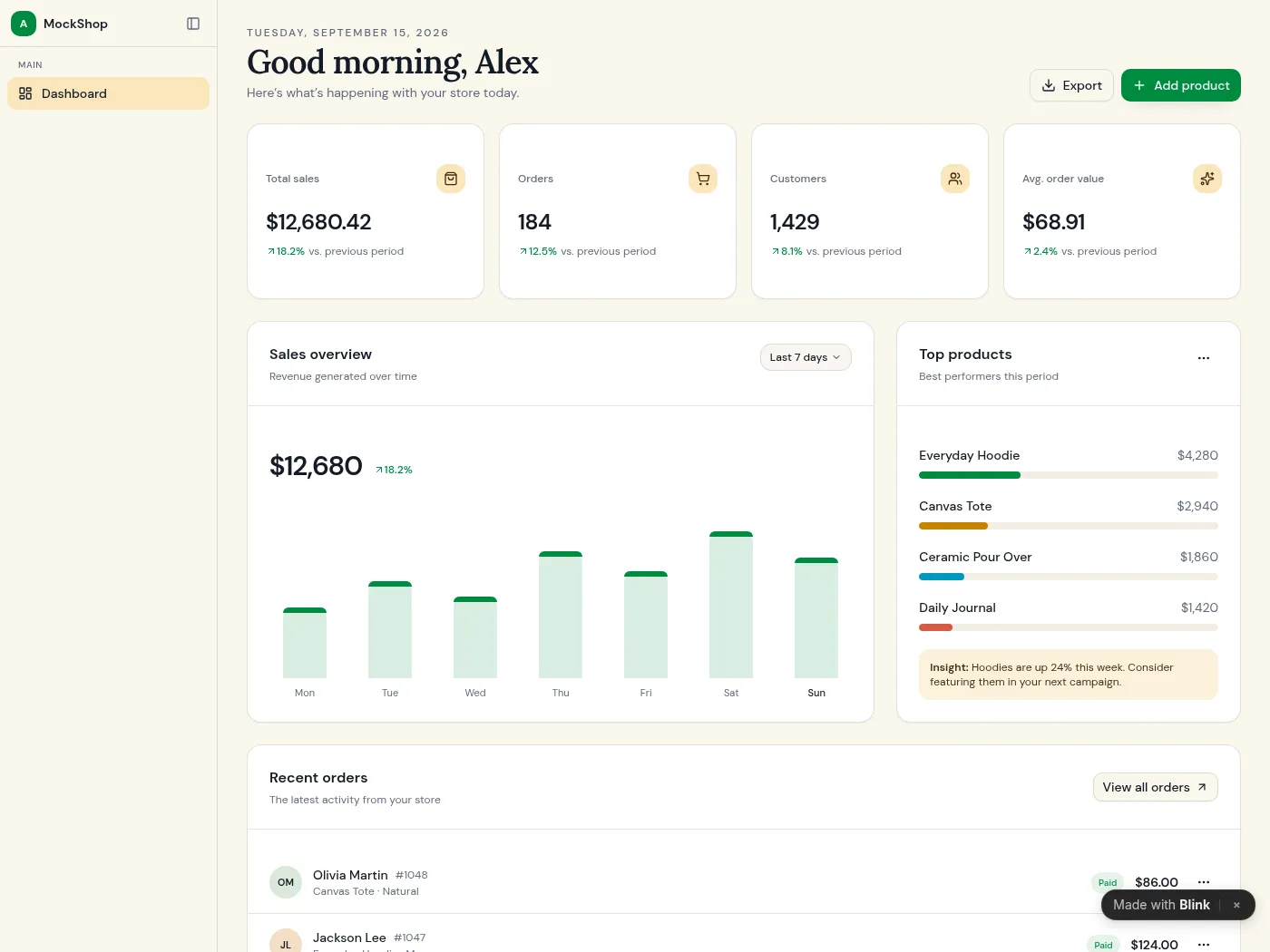 MockShop Dashboard