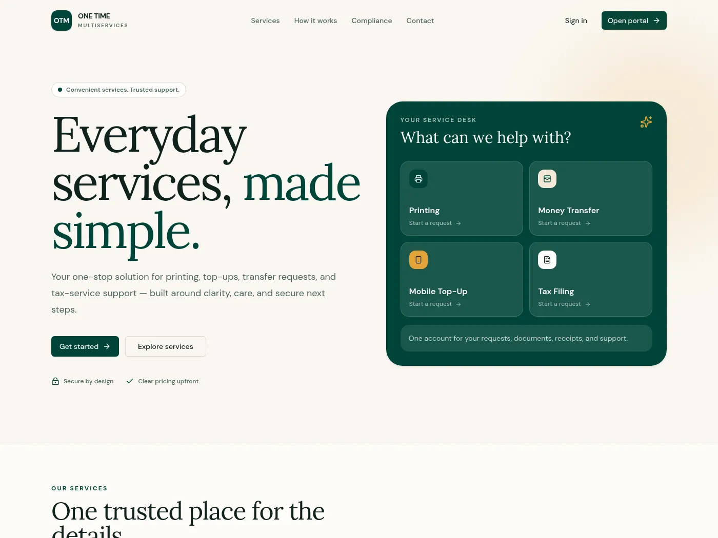 One Time Multiservices App