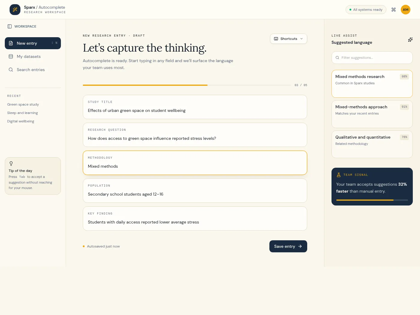 Sparx AI Autocomplete