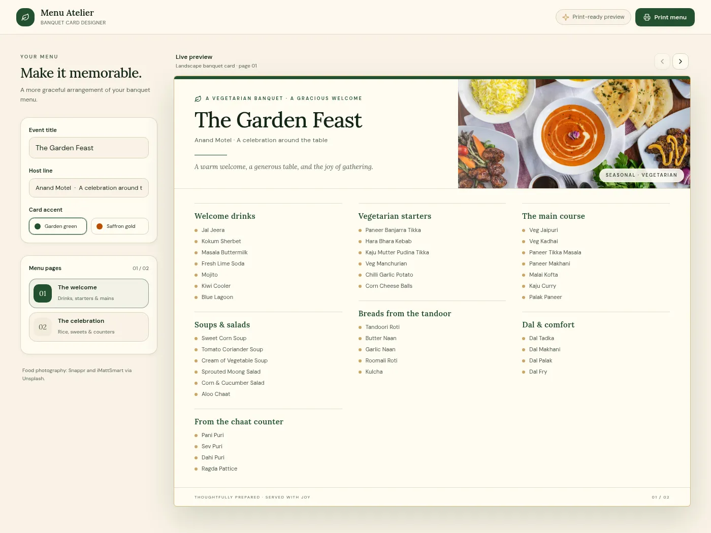 Banquet Menu Designer Pro
