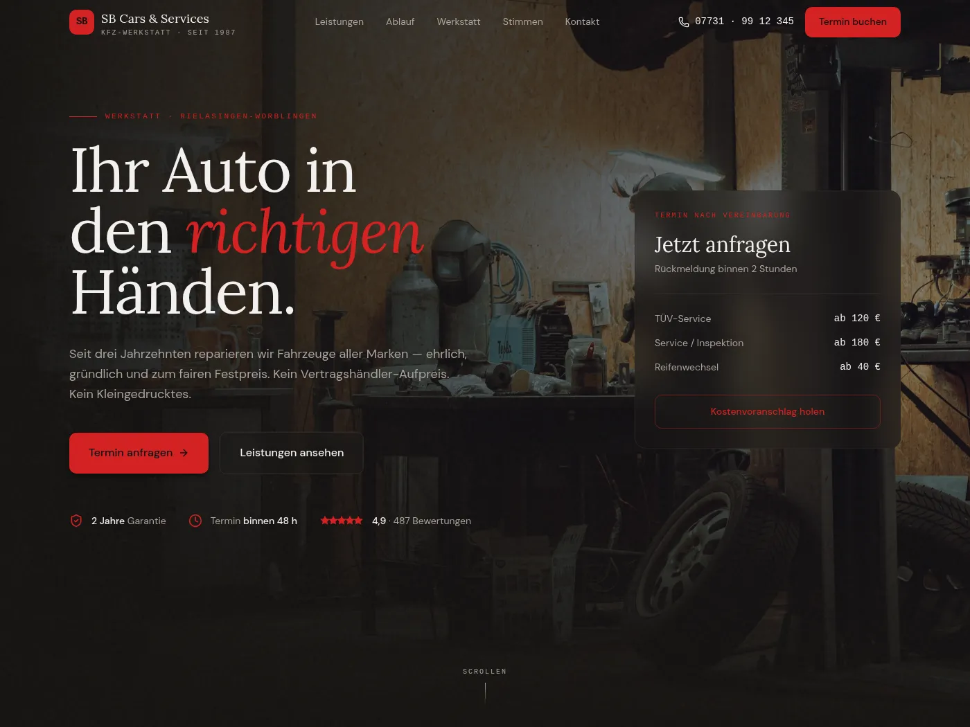 KFZ Werkstatt Webdesign