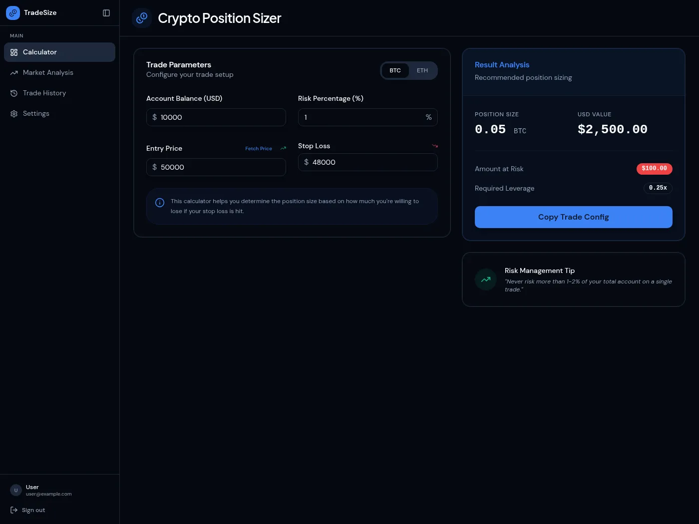Crypto Position Sizer