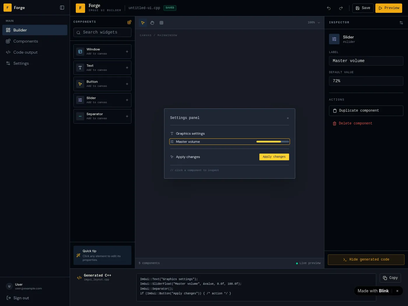 ImGui Visual UI Builder