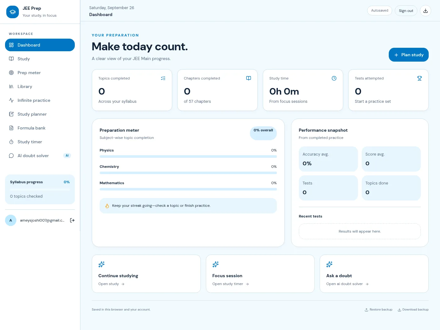 JEE Prep Master Dashboard