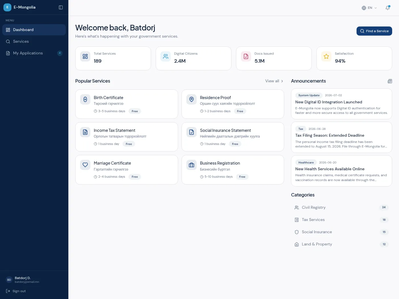 E-Mongolia Demo Platform