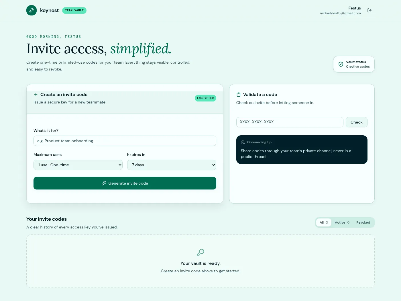 Secure Invite Code Vault