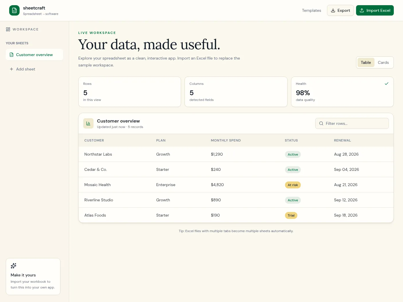 Excel Sheet App Maker