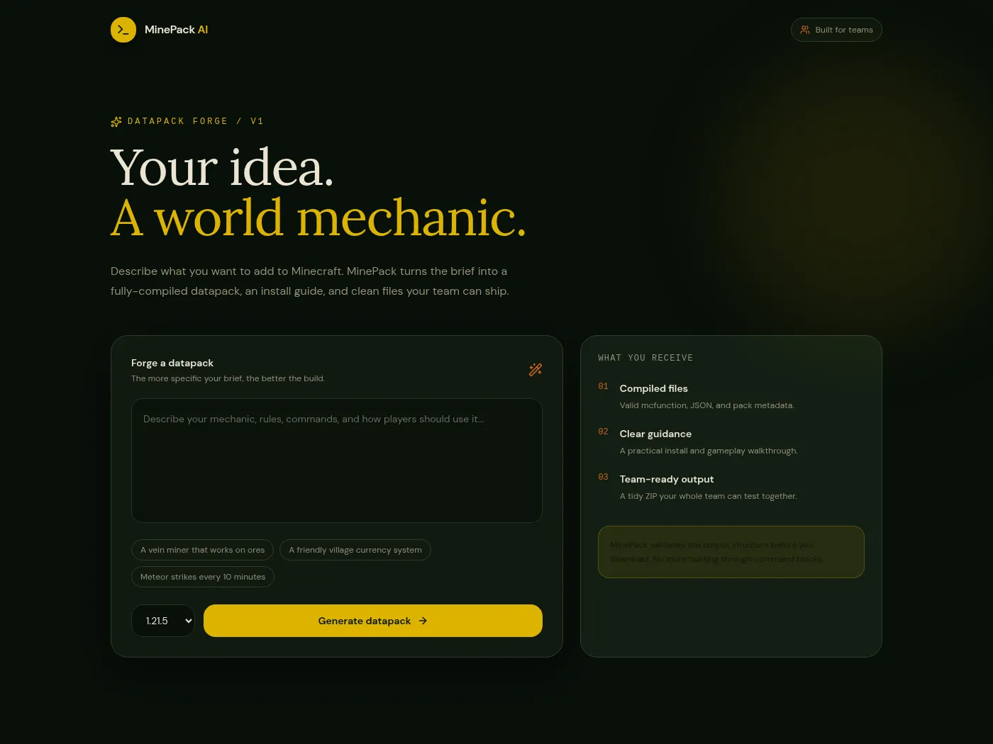 MinePack AI Generator