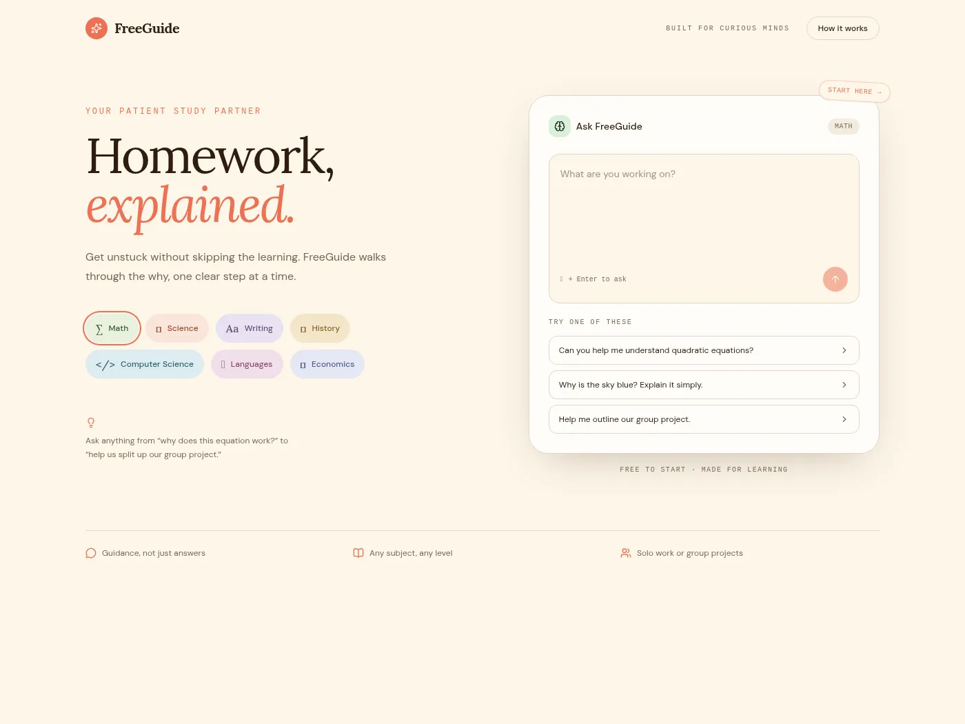 FreeGuide Homework AI Helper