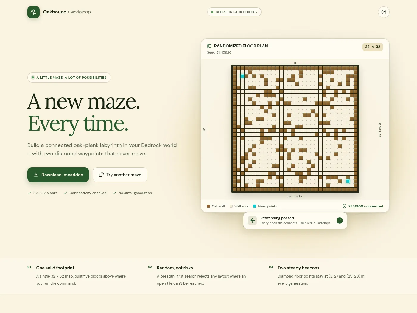 Bedrock Oak Maze Generator