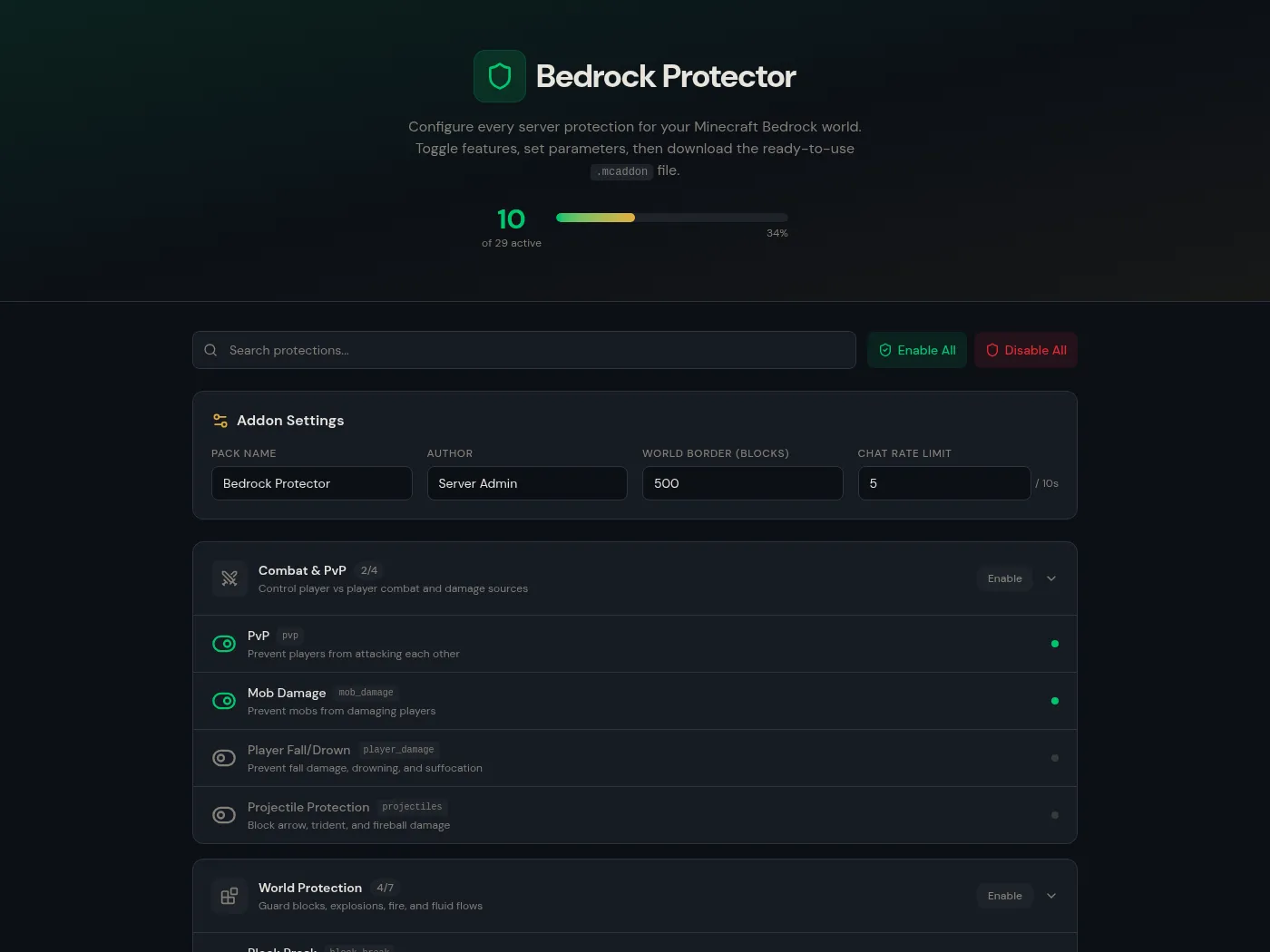 Minecraft Bedrock Protector