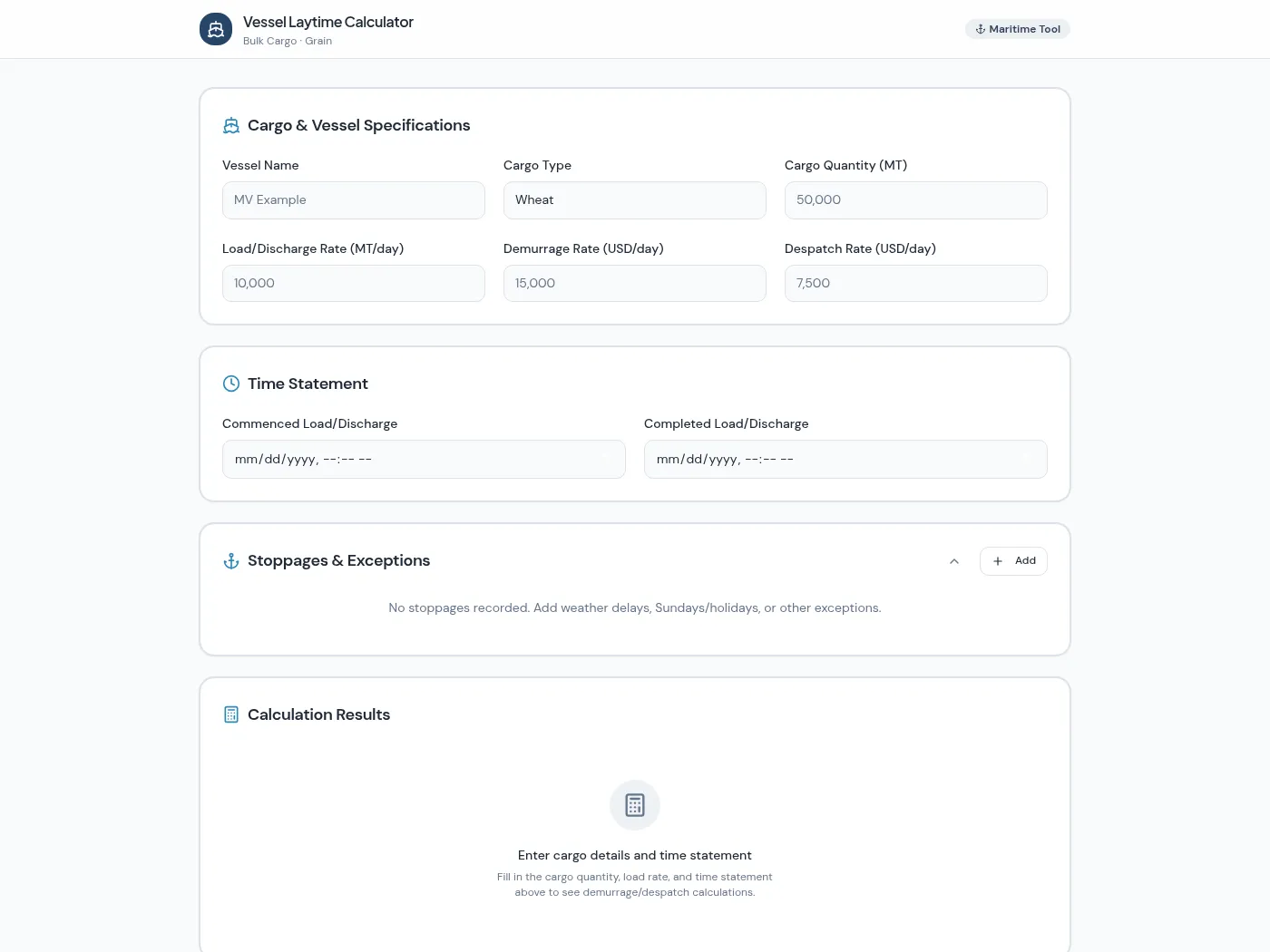 Vessel Laytime Calculator